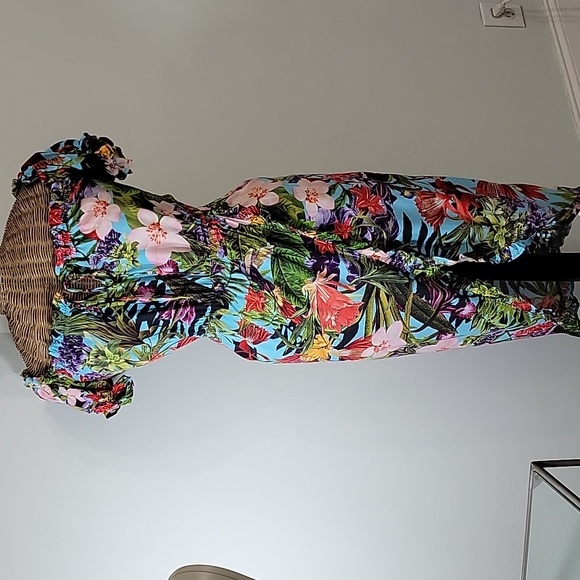 namaste | Dresses | Namaste Szs Tropical Floral Faux Wrap Off The ...